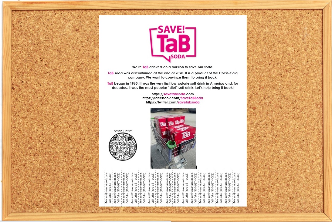 Save TaB Bulletin Board Flyers! – Save TaB Soda